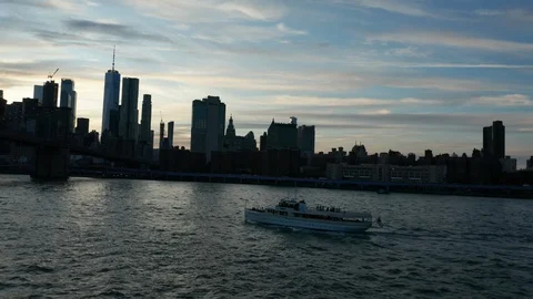 sunset flying counter clock around ferry... | Stock Video | Pond5