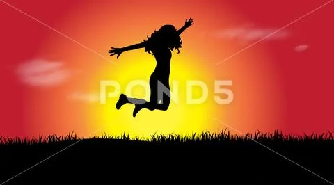 Sunset human silhouette Stock Illustration ~ #69859944