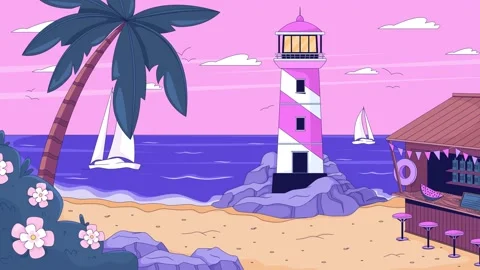 Sunset ocean bay lighthouse with beach b... | Stock Video | Pond5