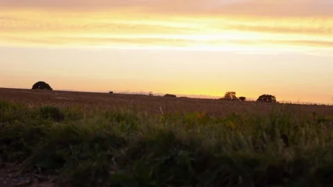 Sunset over farmers field with fencing s... | Stock Video | Pond5
