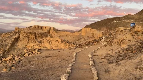 Sunset over the Incas ruins Los Paredone... | Stock Video | Pond5