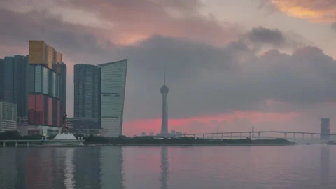 sunset sky macau city famous tower bay p... | Stock Video | Pond5