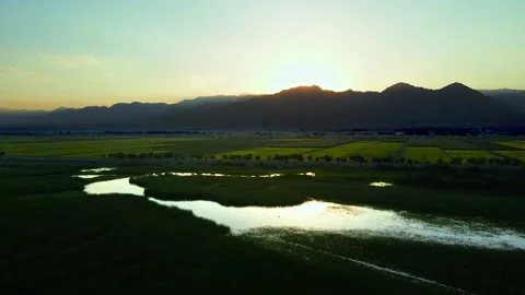 Sunset, sunset, western mountains, lakes... | Stock Video | Pond5