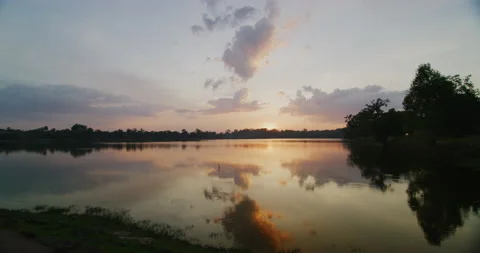 Sunset Time at Sras Srang Lake at Angkor... | Stock Video | Pond5