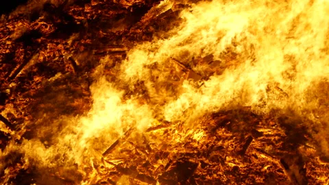 A super close-up shot of a huge bonfire ... | Stock Video | Pond5