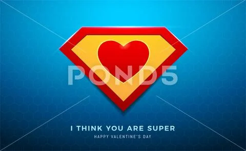 Super Heart in blue background. Valentine's vector illustration ...