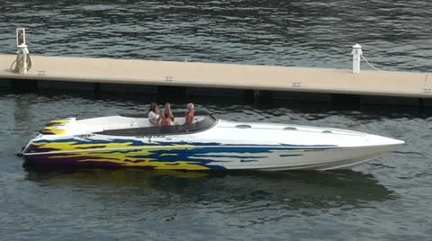 Super Speed Boat With People Harbor - En... | Stock Video | Pond5