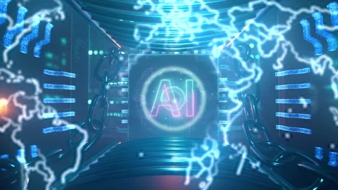 supercomputer animation with glowing ai ... | Stock Video | Pond5