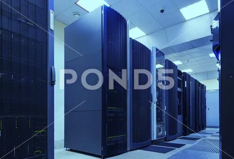 Supercomputer clusters in the room of modern data center Stock Image #71024951
