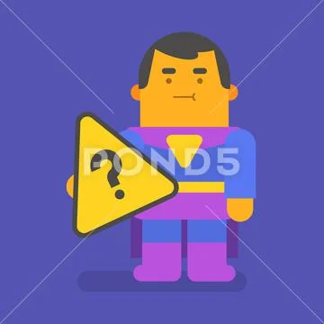 Superhero holding question mark. Vector character Illustration #147138568