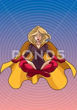 Superheroine Meditating with Background: Royalty Free #89091822