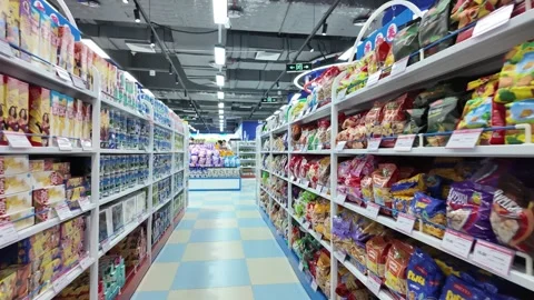 A supermarket aisle in the mix shopping ... | Stock Video | Pond5