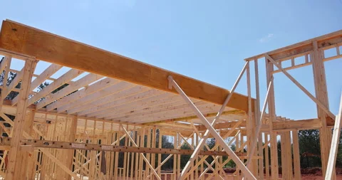 Support beams beams roof construction at... | Stock Video | Pond5