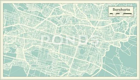 Surakarta Indonesia City Map in Retro Style. Outline Map.: Graphic ...