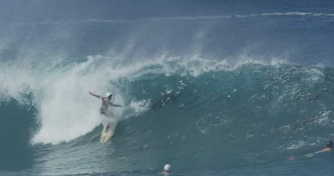 Surfer surfing barrel tube wave at Banza... | Stock Video | Pond5