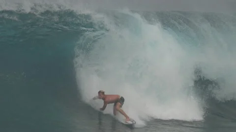 Surfer surfing Pipeline barrel tube big ... | Stock Video | Pond5