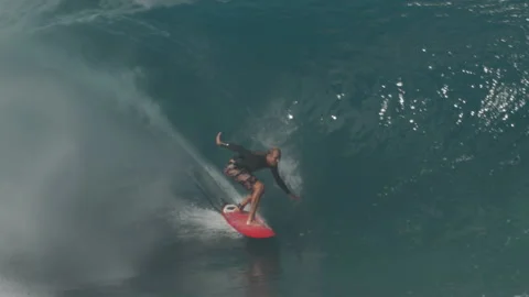 Surfer surfing Pipeline barrel tube big ... | Stock Video | Pond5