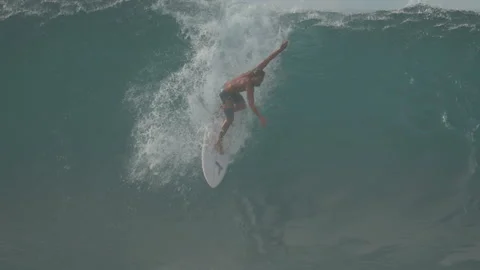 Surfer surfing Pipeline barrel tube big ... | Stock Video | Pond5