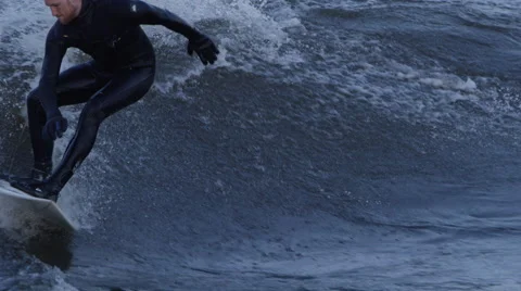 Surfing in cold water - Wet Suit Extreme... | Stock Video | Pond5