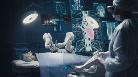 Surgeon Using Robot Arms And VFX Hologra... | Stock Video | Pond5