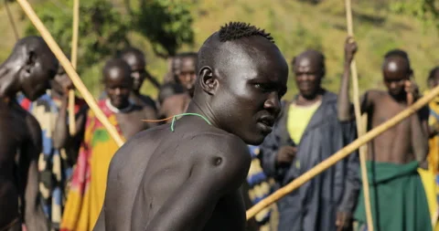 Suri tribe warriors fighting during a do... | Stock Video | Pond5