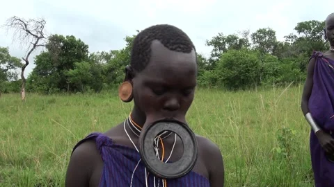 Suri tribe woman wearing a lip plate, Ki... | Stock Video | Pond5