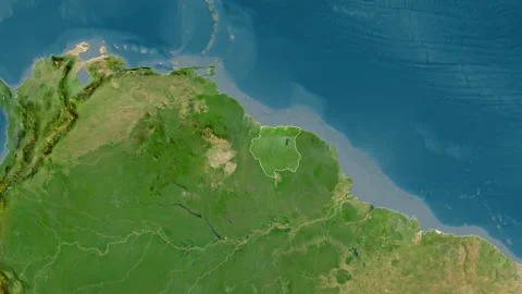 Suriname map - glide. Border. Satellite. | Stock Video | Pond5