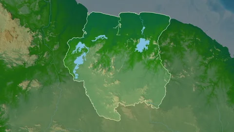 Suriname map - solid. Regions. Physical. | Stock Video | Pond5