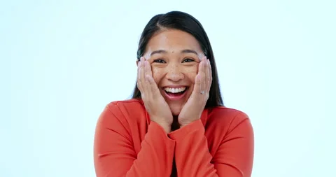 Surprise. happy and woman face with winn... | Stock Video | Pond5