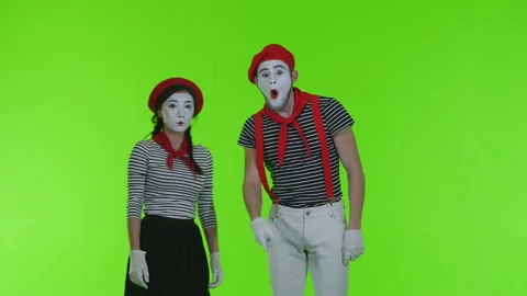 Surprised mimes look at the camera on a ... | Stock Video | Pond5