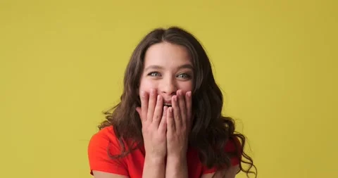 Surprised woman clapping hands over yell... | Stock Video | Pond5