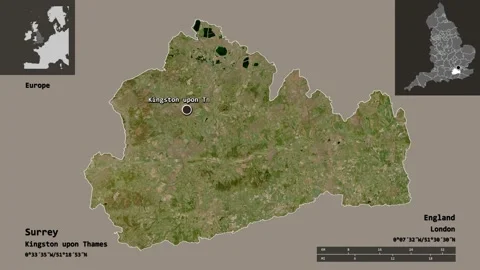 Surrey location. England. Satellite map | Stock Video | Pond5