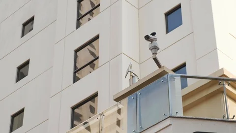 Surveillance camera installed on a high-... | Stock Video | Pond5