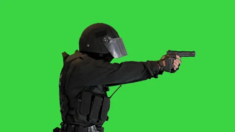 Swat agent running and aiming with a gun... | Stock Video | Pond5
