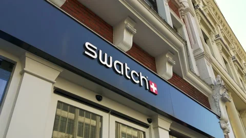 Swatch store logo sign, Oxford Street, L... | Stock Video | Pond5