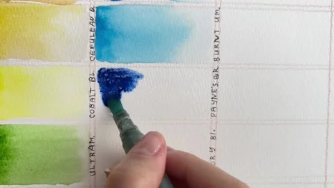 Swatching cobalt blue watercolor paint o... | Stock Video | Pond5