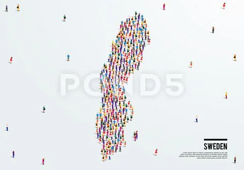 Sweden Map. Large group of people form to create a shape of Sweden Map ...