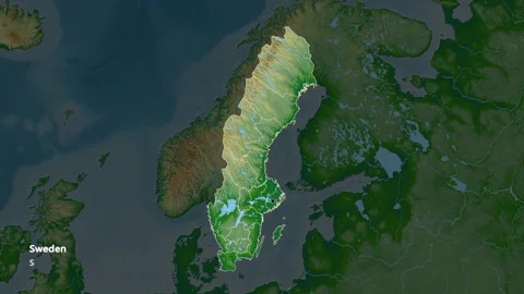 Sweden map - solid. Regions. Physical. L... | Stock Video | Pond5