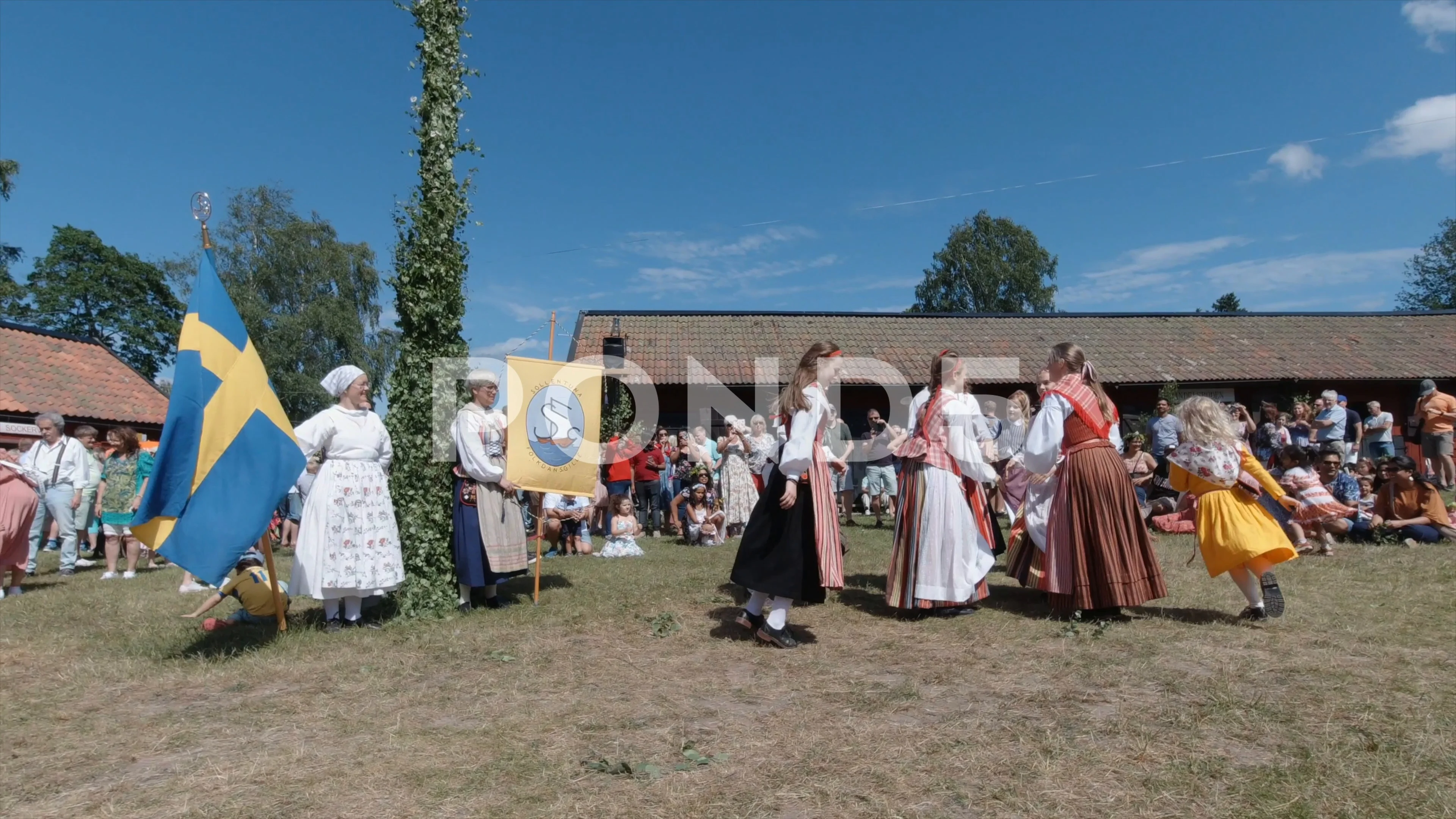 Midsummer Dance Sweden Around Flower Decorated Stock Vector