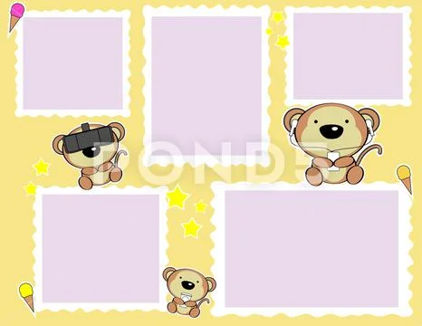 Sweet animals photo album cartoon illustration background: Royalty Free ...