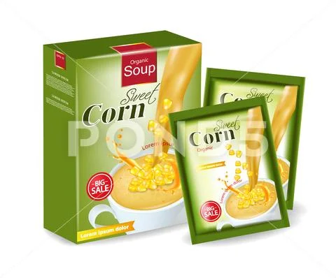 Sweet corn soup mock up Vector realistic product placement. 3d ...