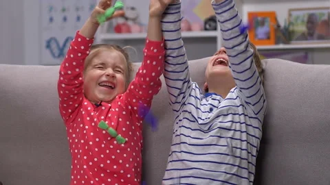 Sweets falling on happy children, kids c... | Stock Video | Pond5