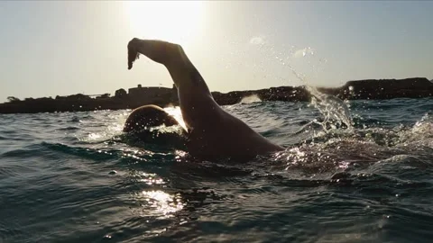 swimmer athlete practicing freestyle at ... | Stock Video | Pond5