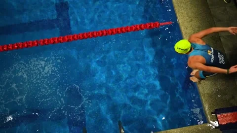 swimmer jumping into the diving pool in ... | Stock Video | Pond5