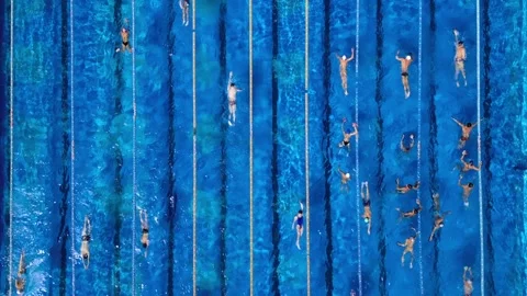 Swimmers are training in an outdoor pool... | Stock Video | Pond5