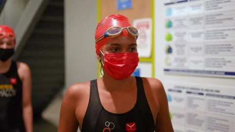 swimmers out of the pool before entering... | Stock Video | Pond5