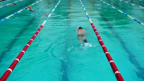 Swimming pool training. Athletes practic... | Stock Video | Pond5