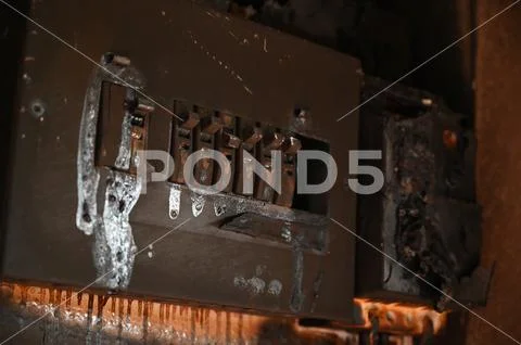 Switchboard electricty burn on brick wall texture background ~ Hi Res ...