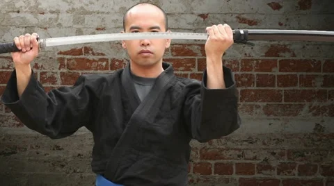 Sword Draw and Cuts Brick Background wit... | Stock Video | Pond5