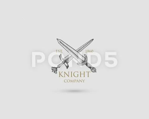 Swords Logo, medieval knight dagger antique vintage symbol , engraved ...